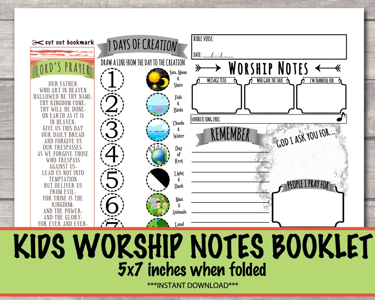 Worship Notes for Kids Worship Activities for Kids Worship - Etsy