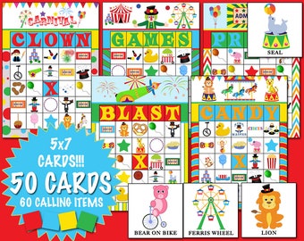 Circus Carnival Bingo 30 Printable Birthday Party Bingo Game - Etsy