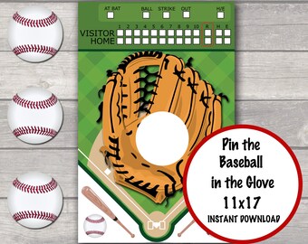 Baseball Party Game, Pin the Baseball on the Bat, Baseball Party Theme ...