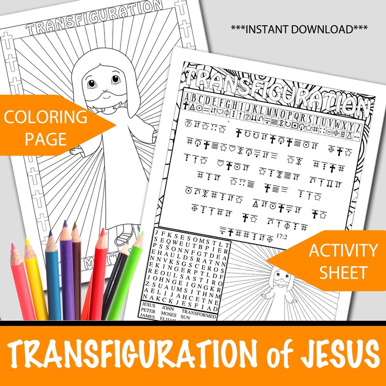 Transfiguration of Jesus Activity Sheet: Bible Verse Code (instant ...