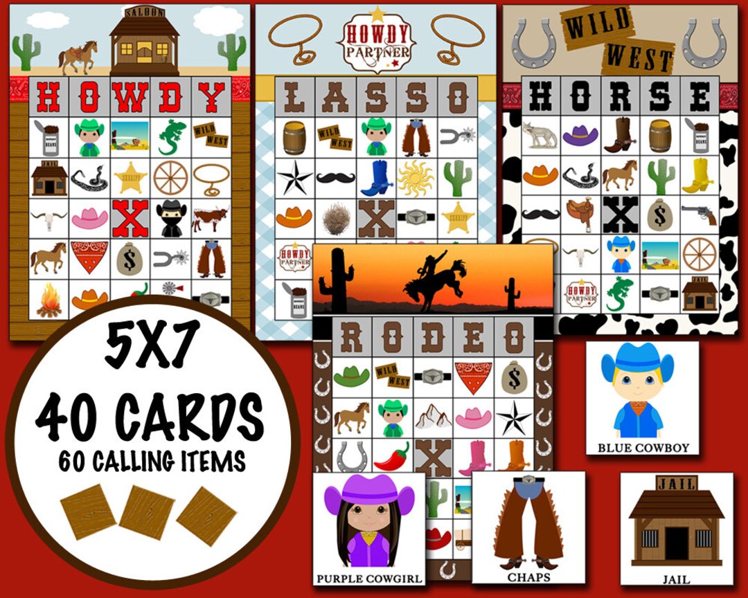 Cowboy Bingo 40 Cards Cowboy Party Games Cowboy Birthday - Etsy