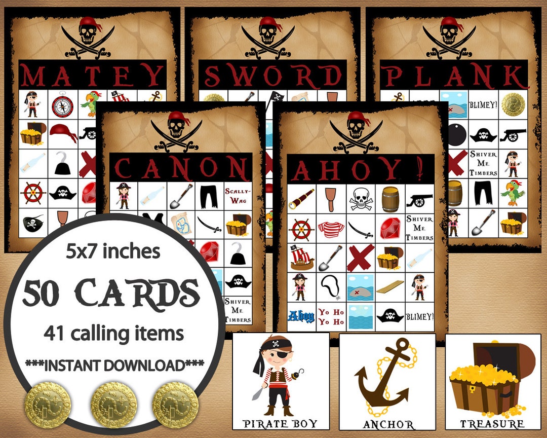Pirate Party Bingo Game: 50 Printable Cards (instant Download) - Etsy
