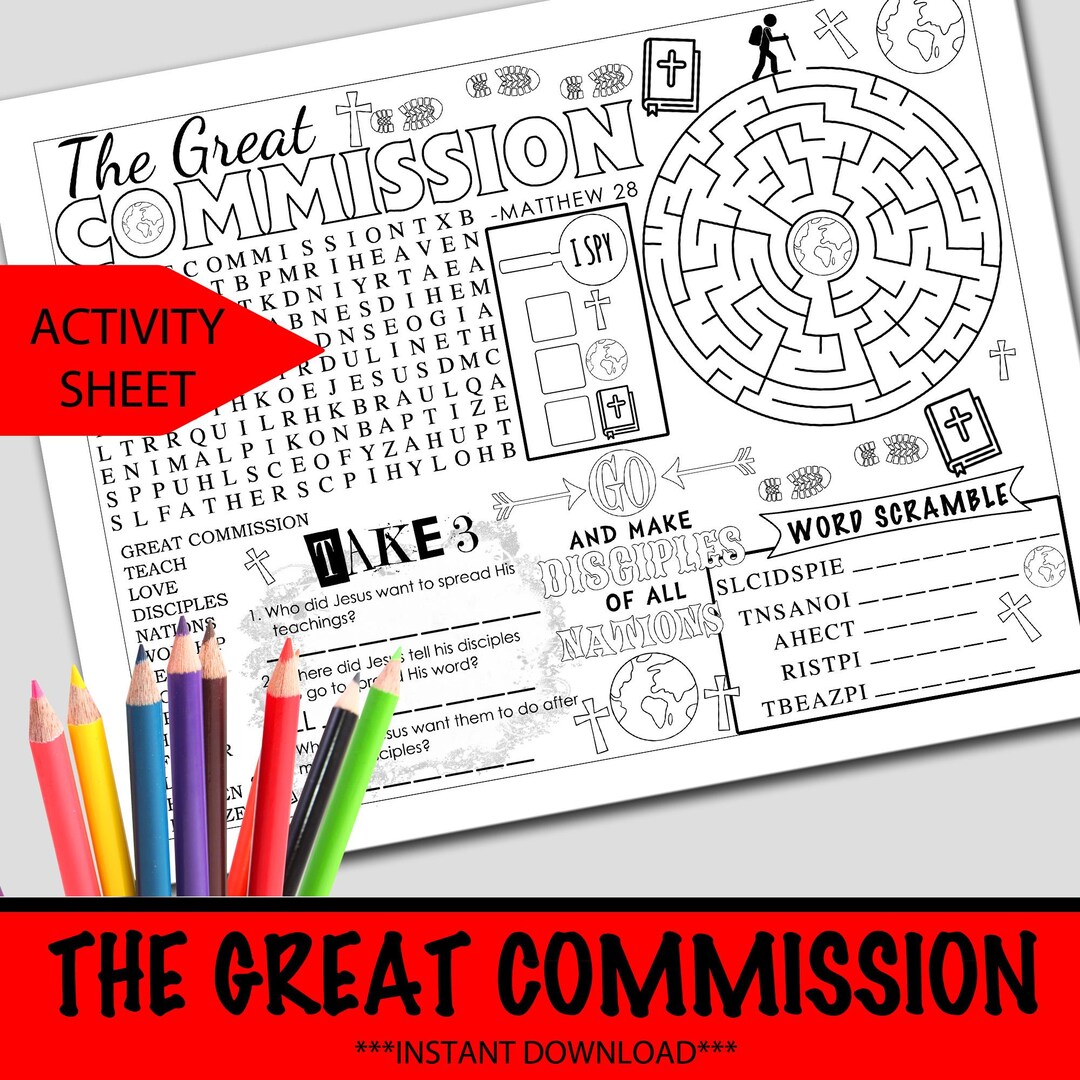 The Great Commission Activity Sheet, Great Commission Worksheet, Bible ...