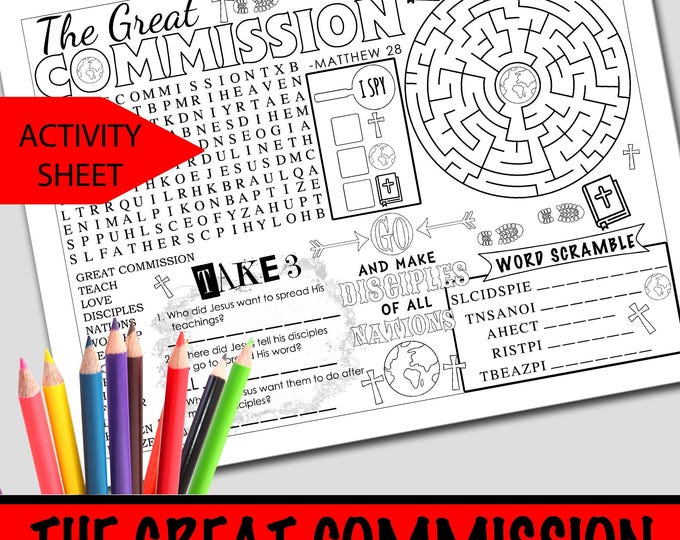 The Great Commission Activity Sheet, Great Commission Worksheet, Bible ...