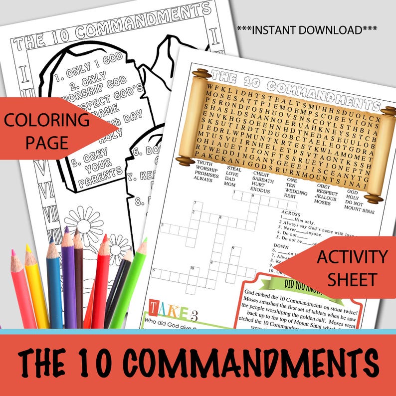10 Commandments Bookmark: Bible Scripture, Sunday School (PDF Download ...