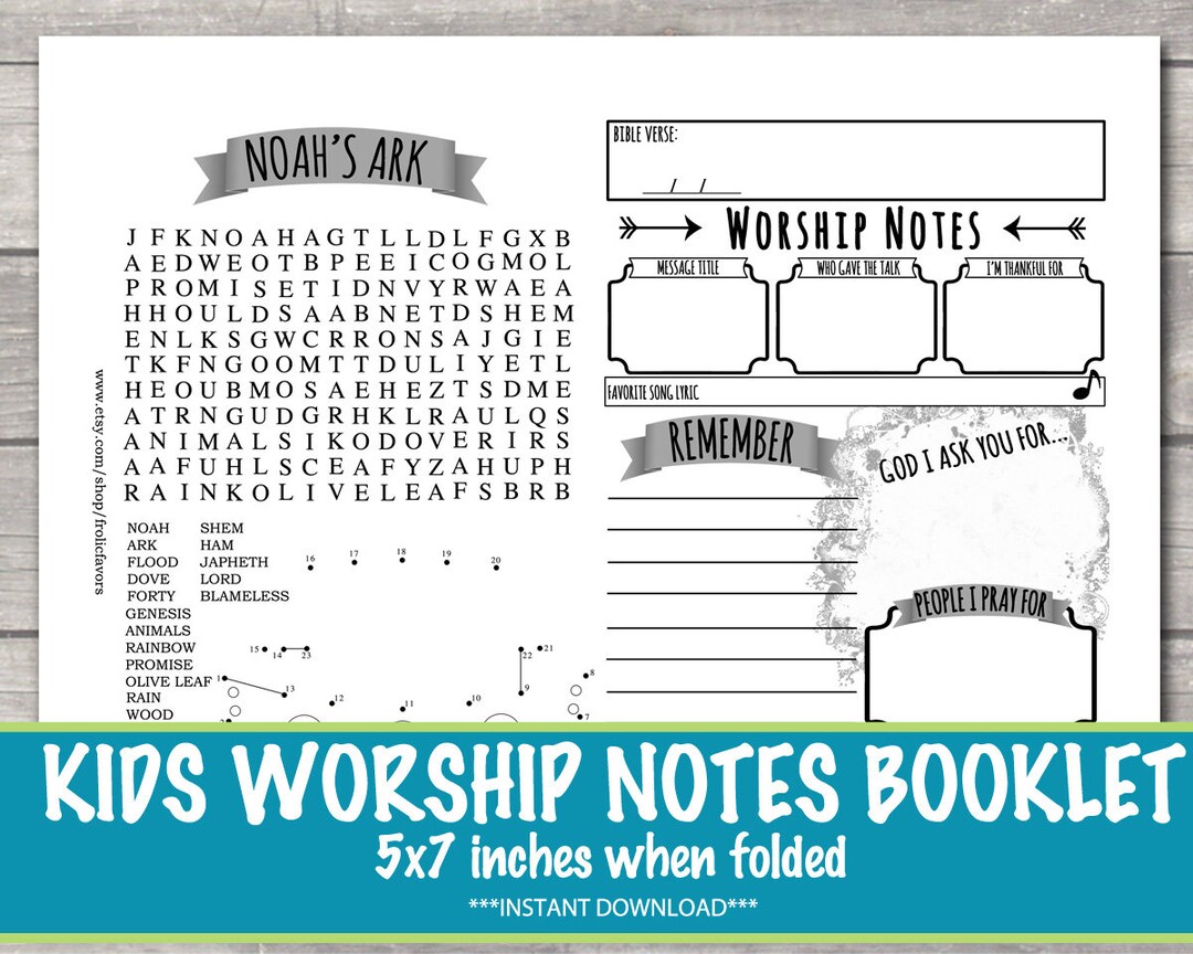 Noah's Ark, Worship Notes for Kids, Worship Activities for Kids, Story ...