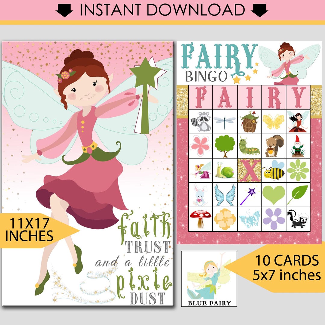 Pin the Wand on the Fairy, Fairy Bingo, Enchanted Party Games, Birthday ...