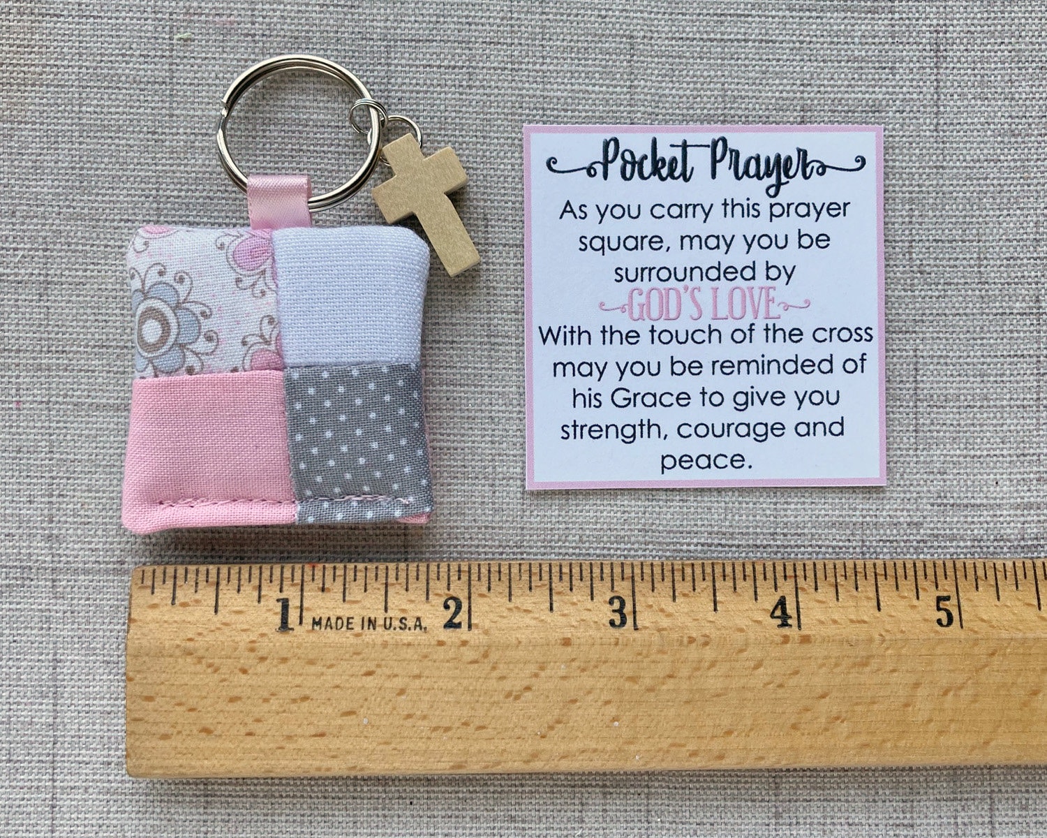 Prayer Square Keychain: Mini Quilt With Cross Charm, Bible Study Gift ...