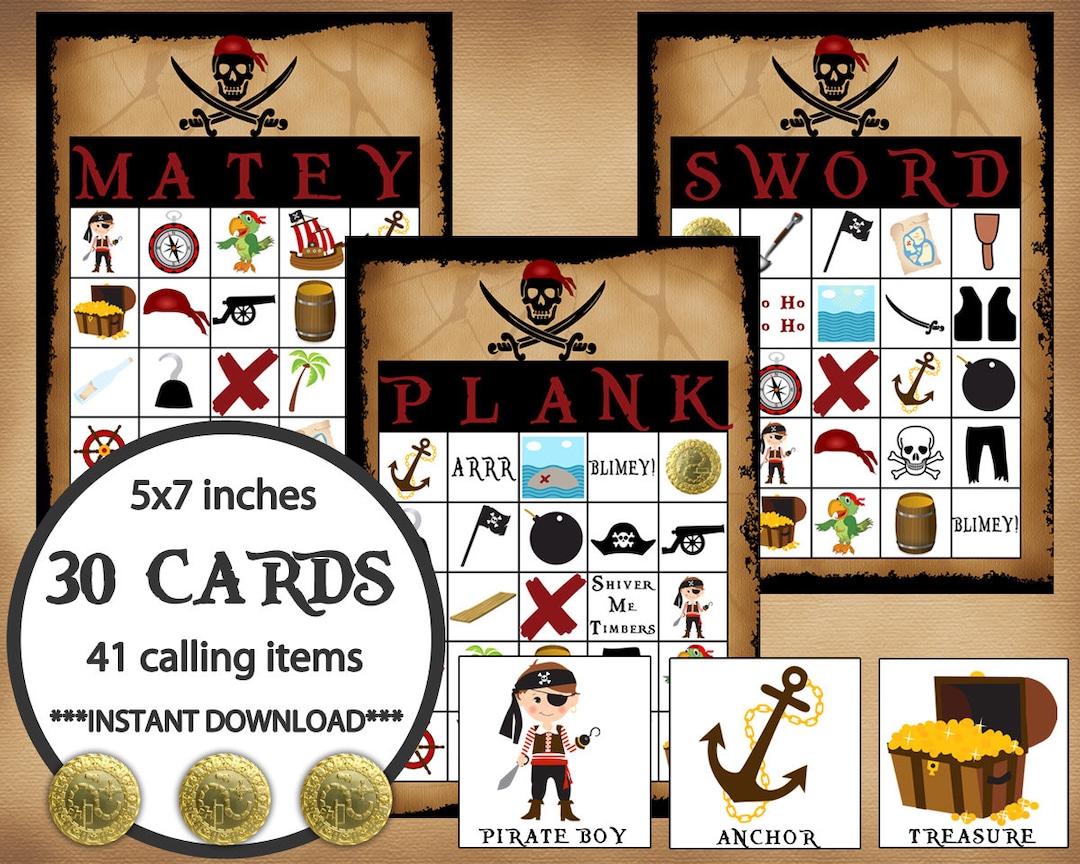 Pirate Bingo 30 Cards, Pirate Party Games, Pirate Birthday Ideas ...