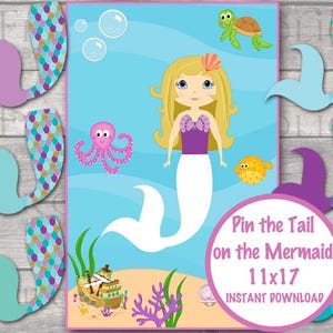 Pin the Tail on the Mermaid, Mermaid Party Games, Mermaid Birthday ...