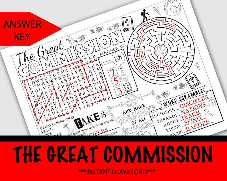 The Great Commission Activity Sheet, Great Commission Worksheet, Bible ...