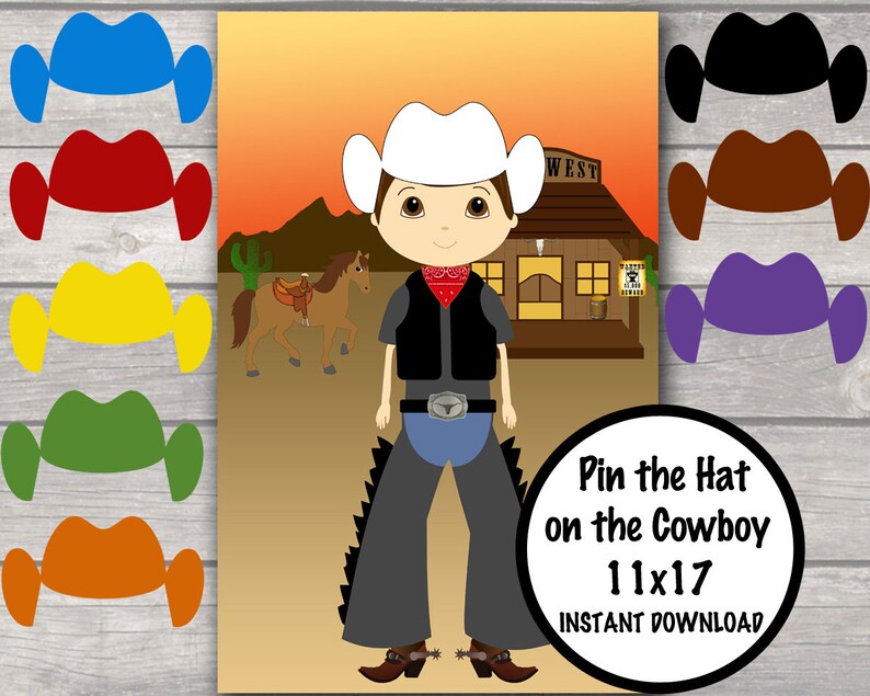 Pin the Hat on the Cowboy Cowboy Games Cowboy Birthday - Etsy