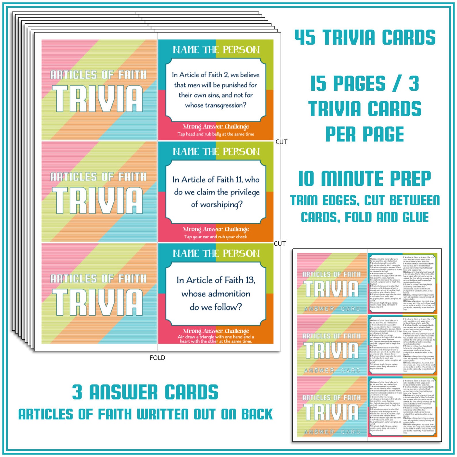 45 Articles of Faith Trivia Cards With Wrong Answer Brain Teaser ...