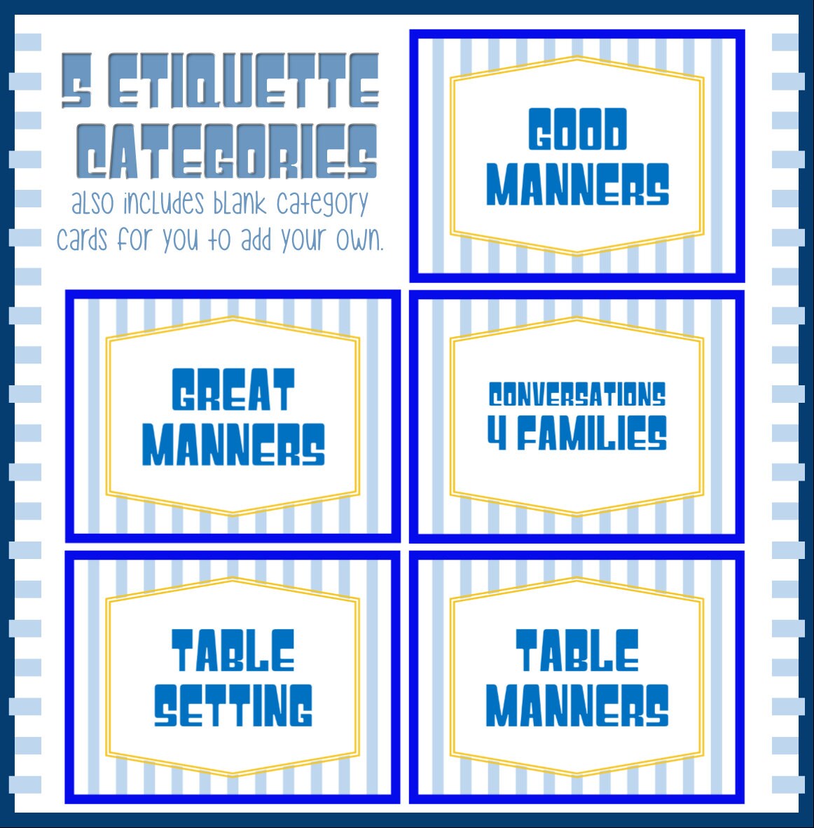 Etiquette "jeoparty" Game: Kids Activity & Handout (digital Download ...