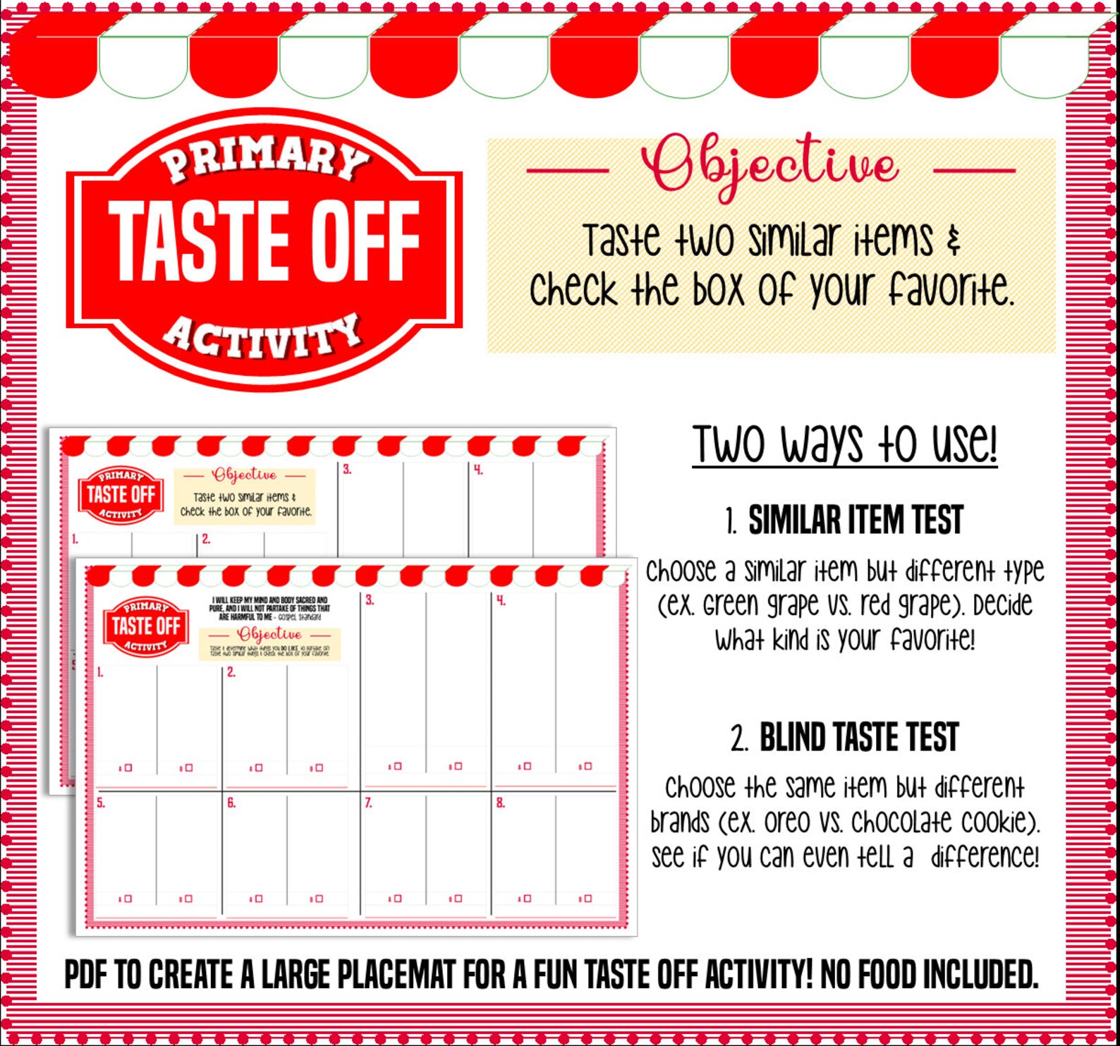 Primary Activity Taste off Fun Food Tasting Activity Days - Etsy