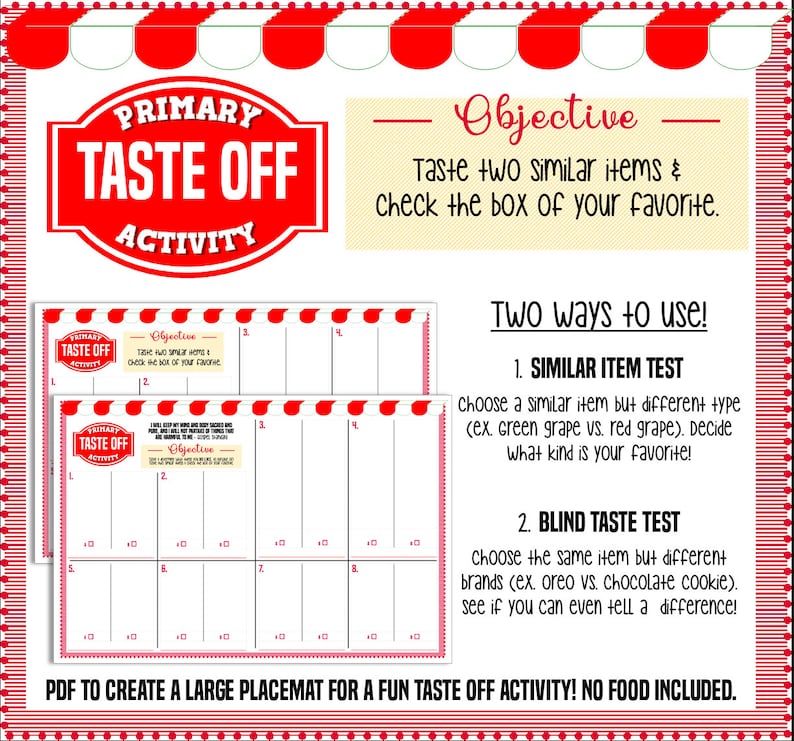 Primary Activity Taste off Fun Food Tasting Activity Days - Etsy