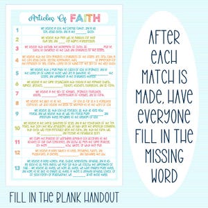 Articles of Faith Matching Game - Four Themes Included PLUS Articles of ...