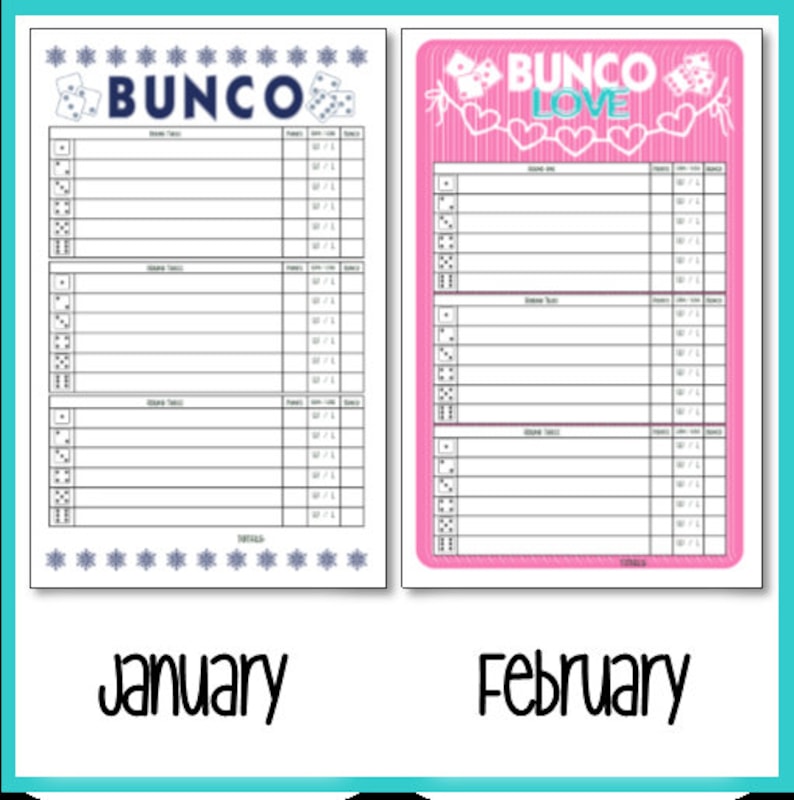 Complete Bunco Kit Themed Bunco Cards for Every Month of the - Etsy