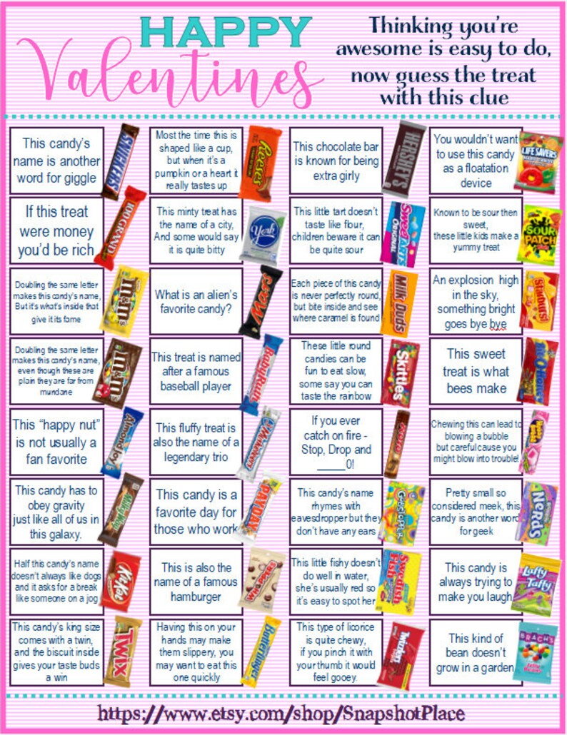 Valentines Printables - Guessing Valentines - Guess the Candy Happy ...