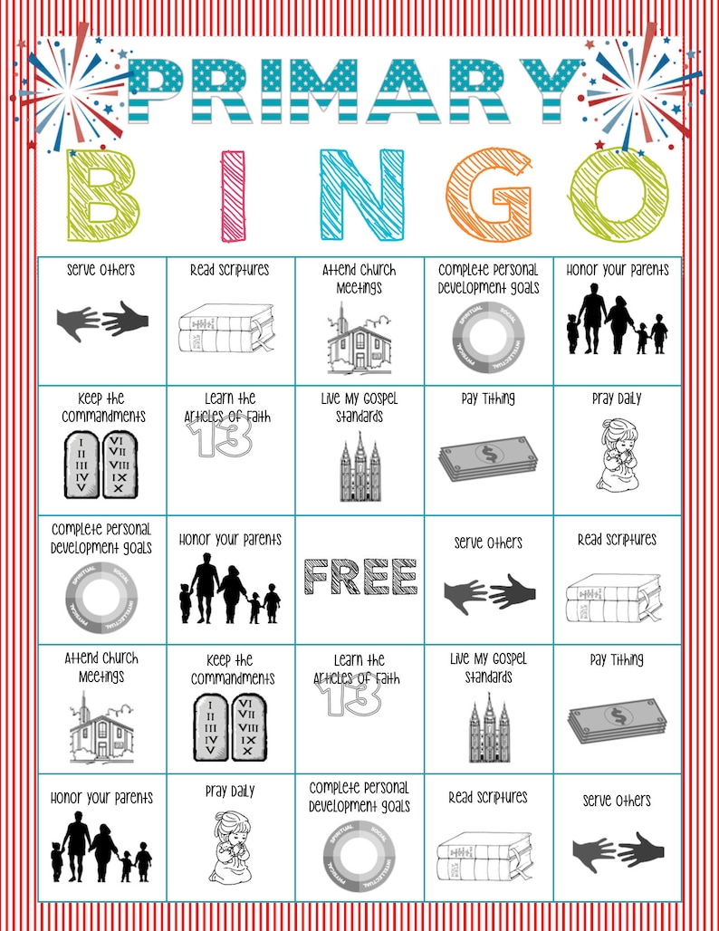 Primary Bingo Game holiday Themed Primary Activity Family - Etsy