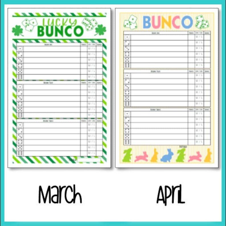 Complete Bunco Kit - Themed Bunco Cards for Every Month of the Year ...