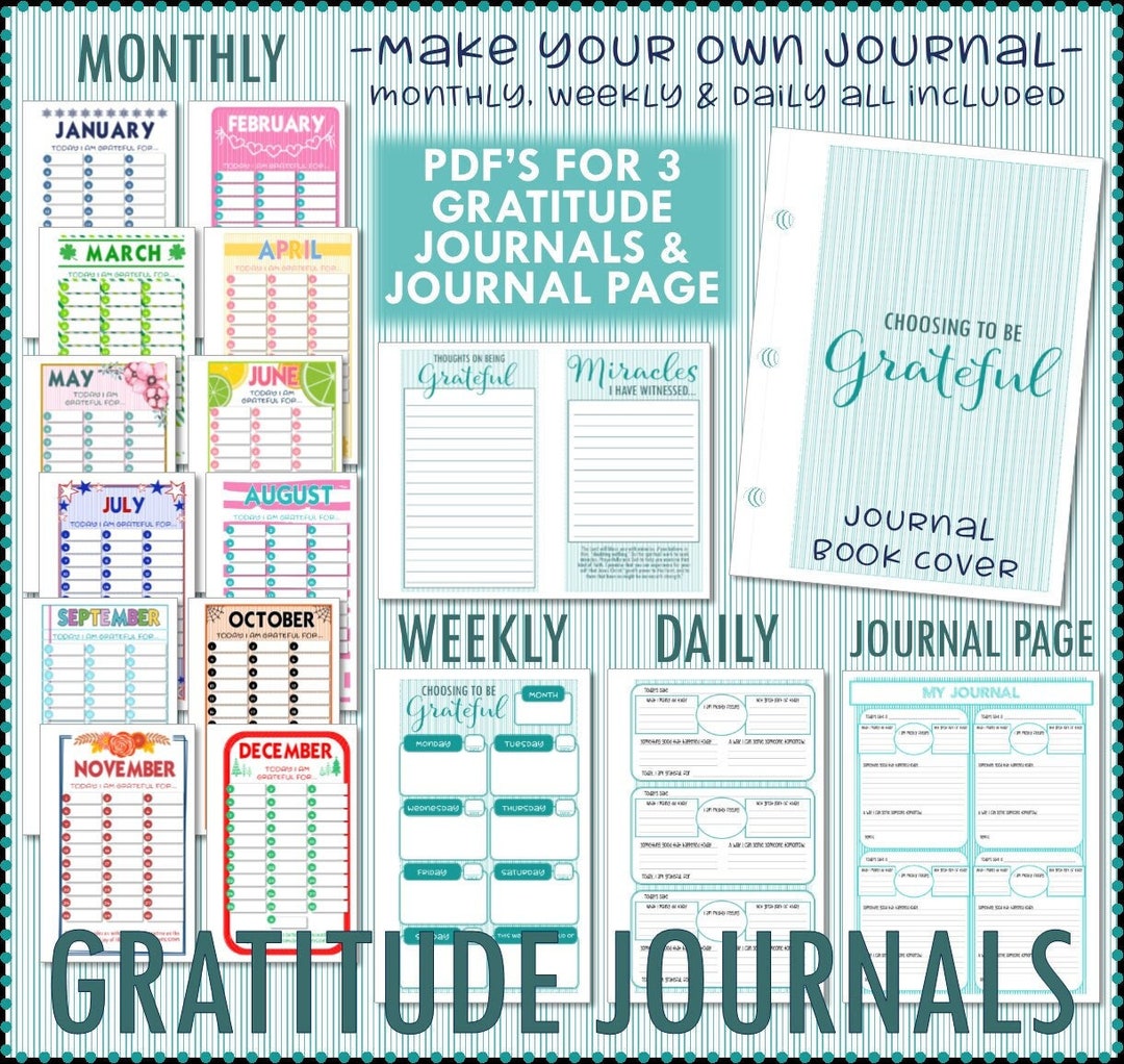 Gratitude Journal: Monthly, Weekly, Daily Pages (PDF) - Etsy