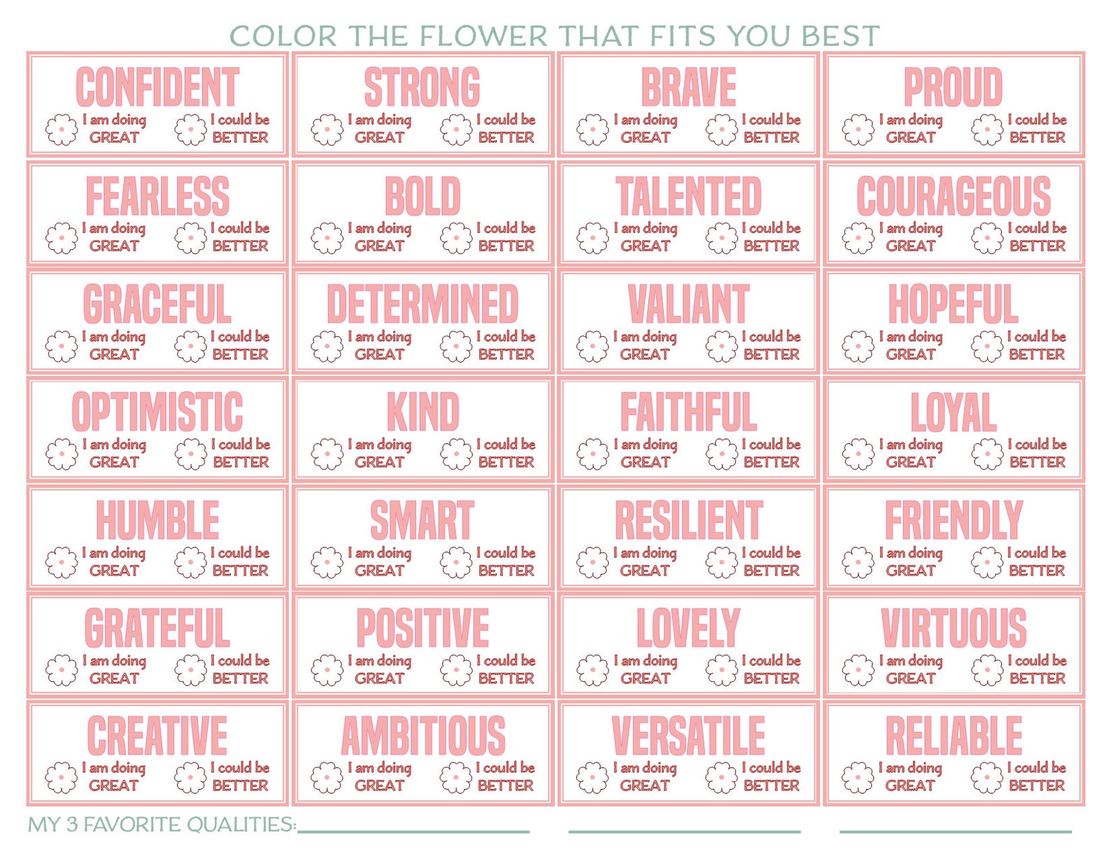 Empowering Qualities Activity: Worksheet, Card & Bookmark (PDF) - Etsy
