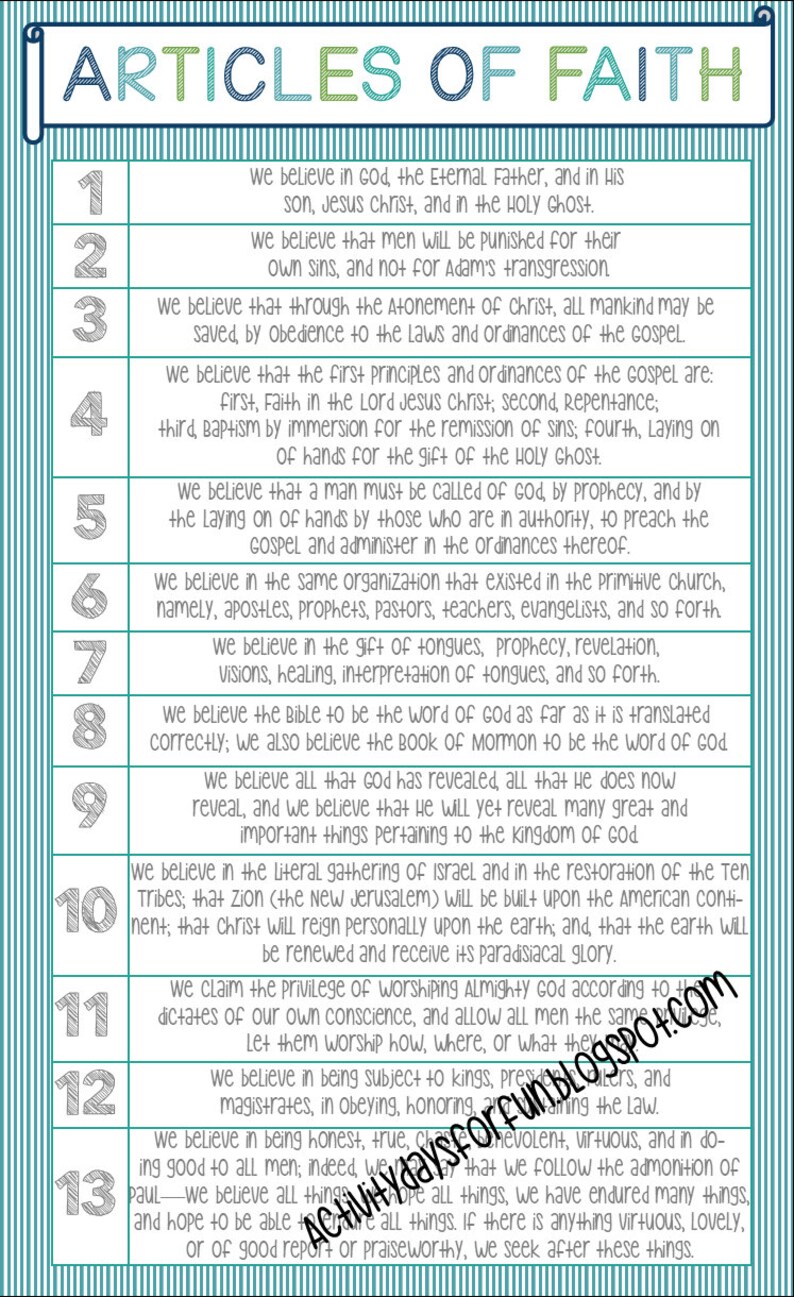 Articles of Faith Mastery: Handout & Tracker Set (digital Download) - Etsy