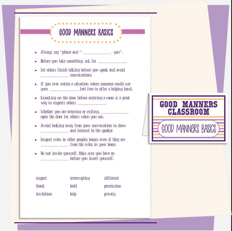 Good Manners School - Group Activity OR Booklet - Instant Download - Etsy