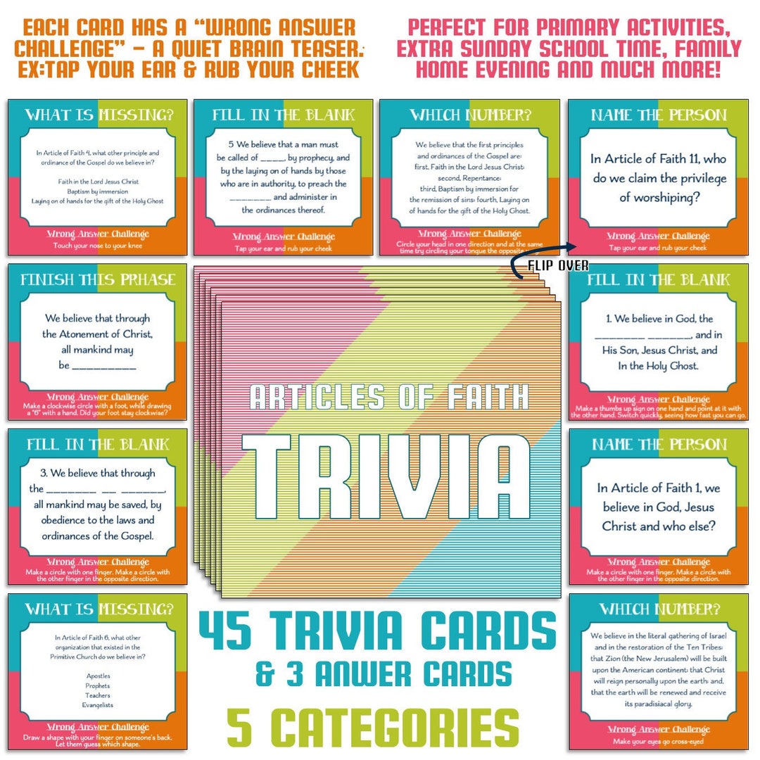 Articles of Faith Trivia Cards: Primary Activity, FHE (digital Download ...