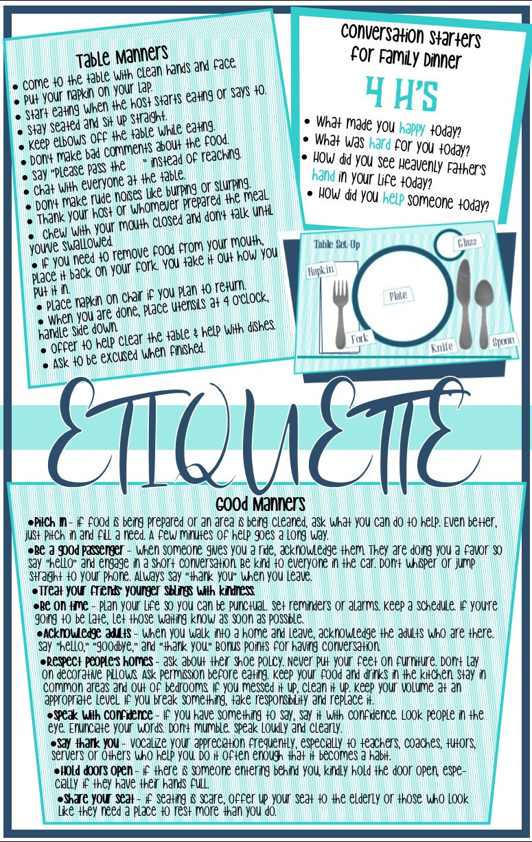 Etiquette "jeoparty" Game: Kids Activity & Handout (digital Download ...
