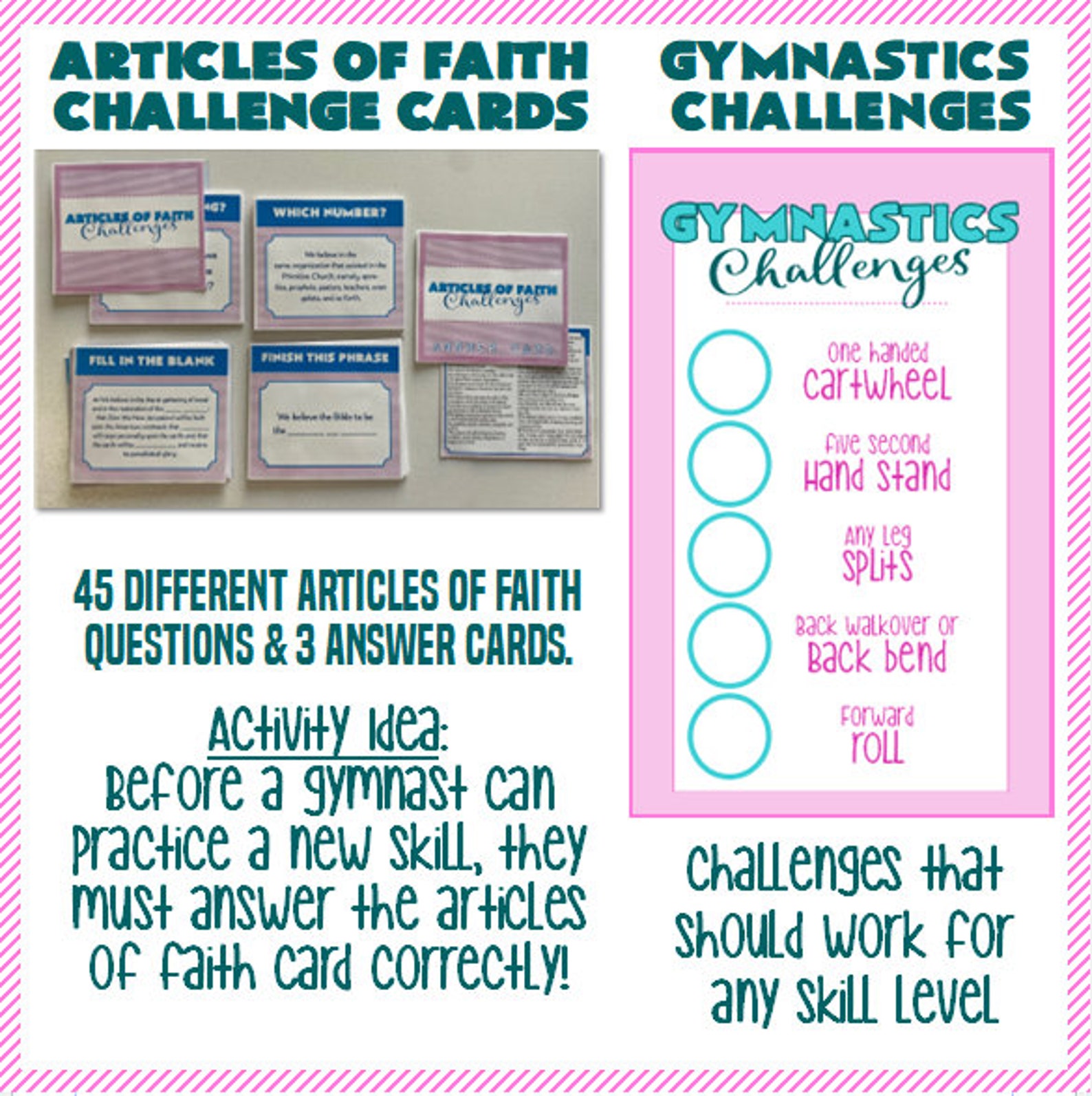 Articles of Faith Gymnastics Party: Challenge Cards (PDF Download) - Etsy