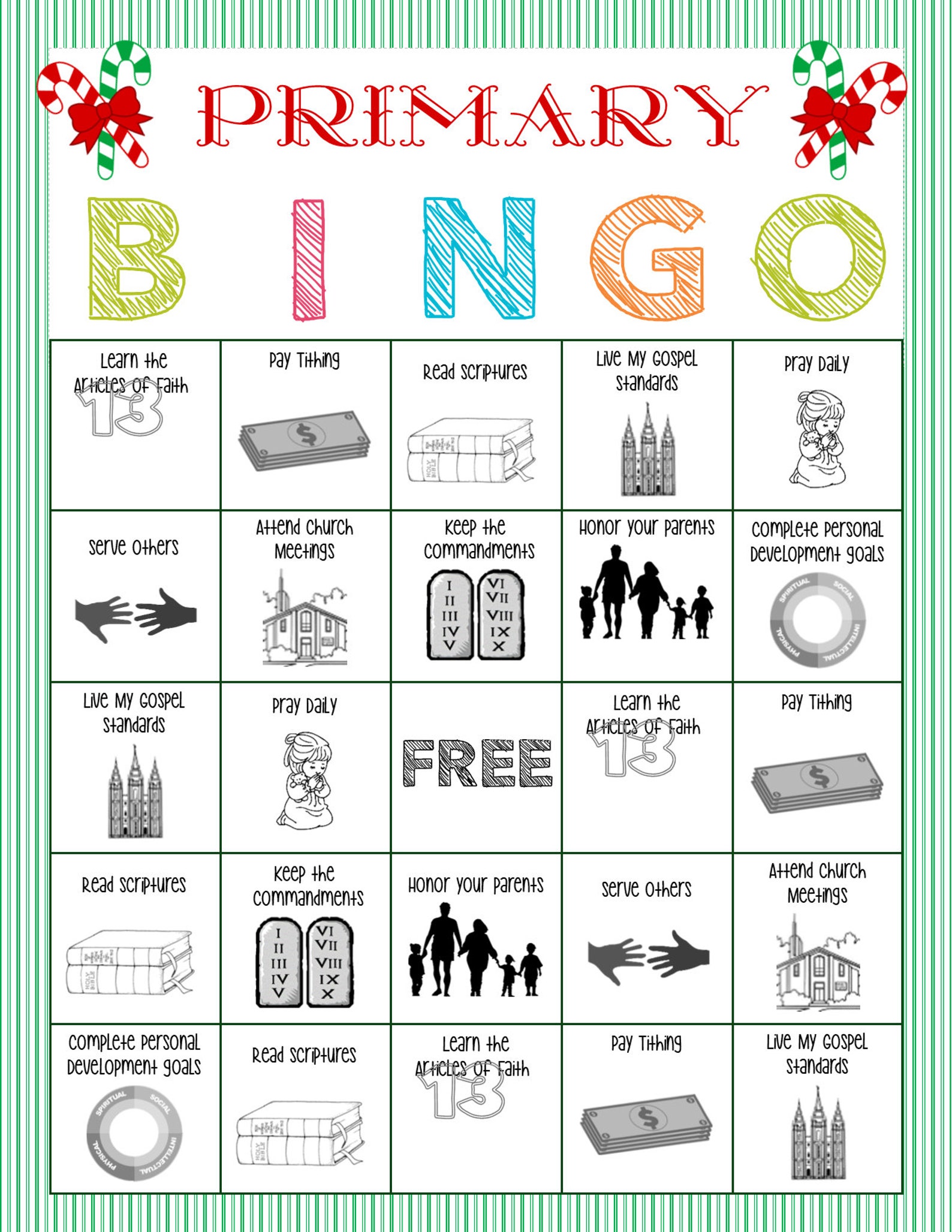Primary Bingo Game Holiday Themed Primary Activity Family - Etsy