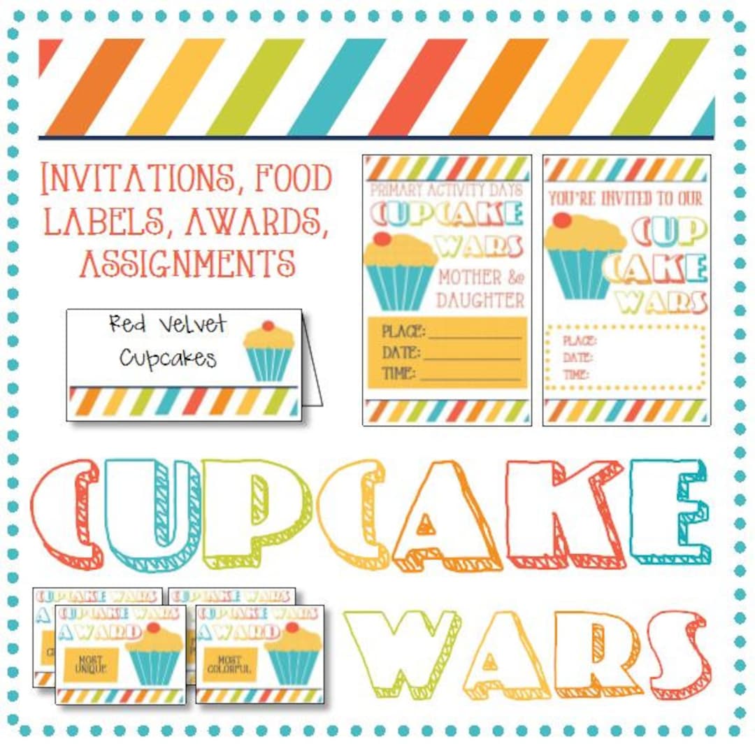 Cupcake Wars - FUN CUPCAKE ACTIVITY Digital Invitations, Food Labels ...
