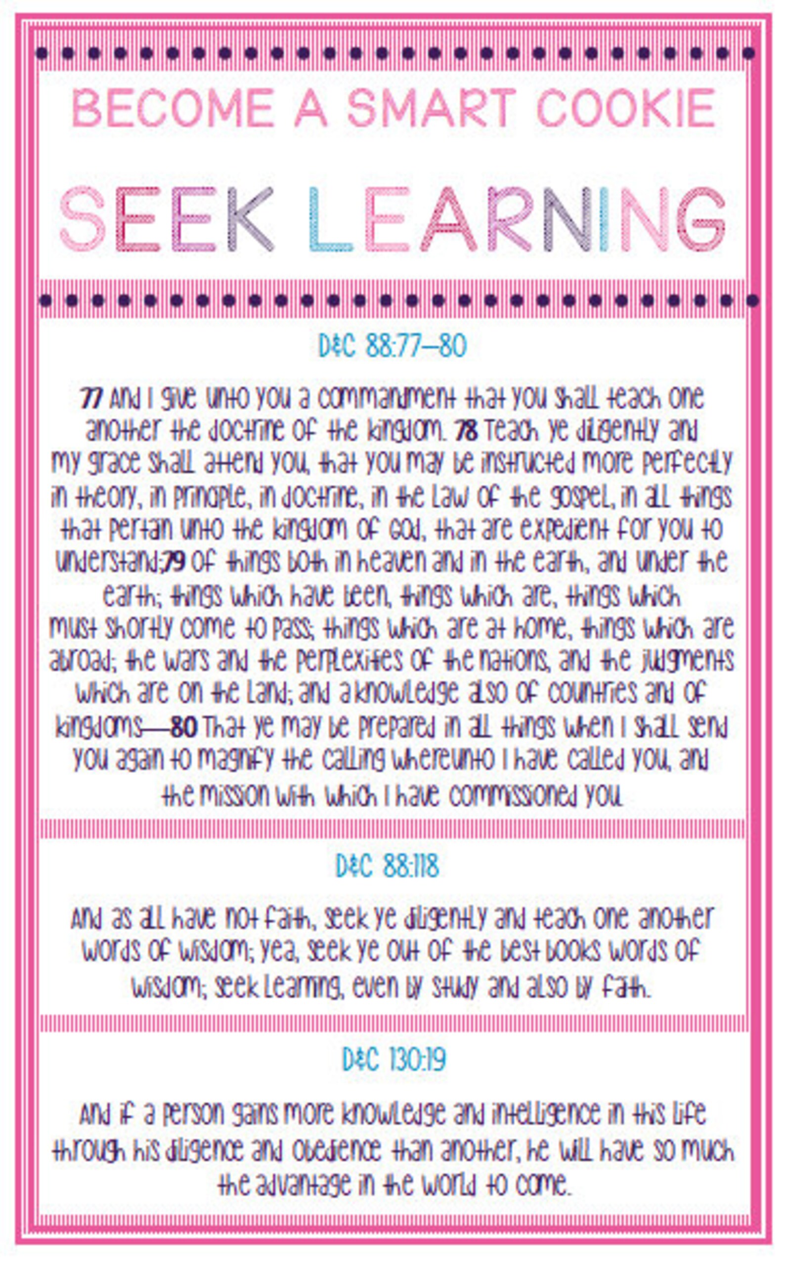 Learning Lesson “seek Learning” - Activity on Doctrine and Covenants ...