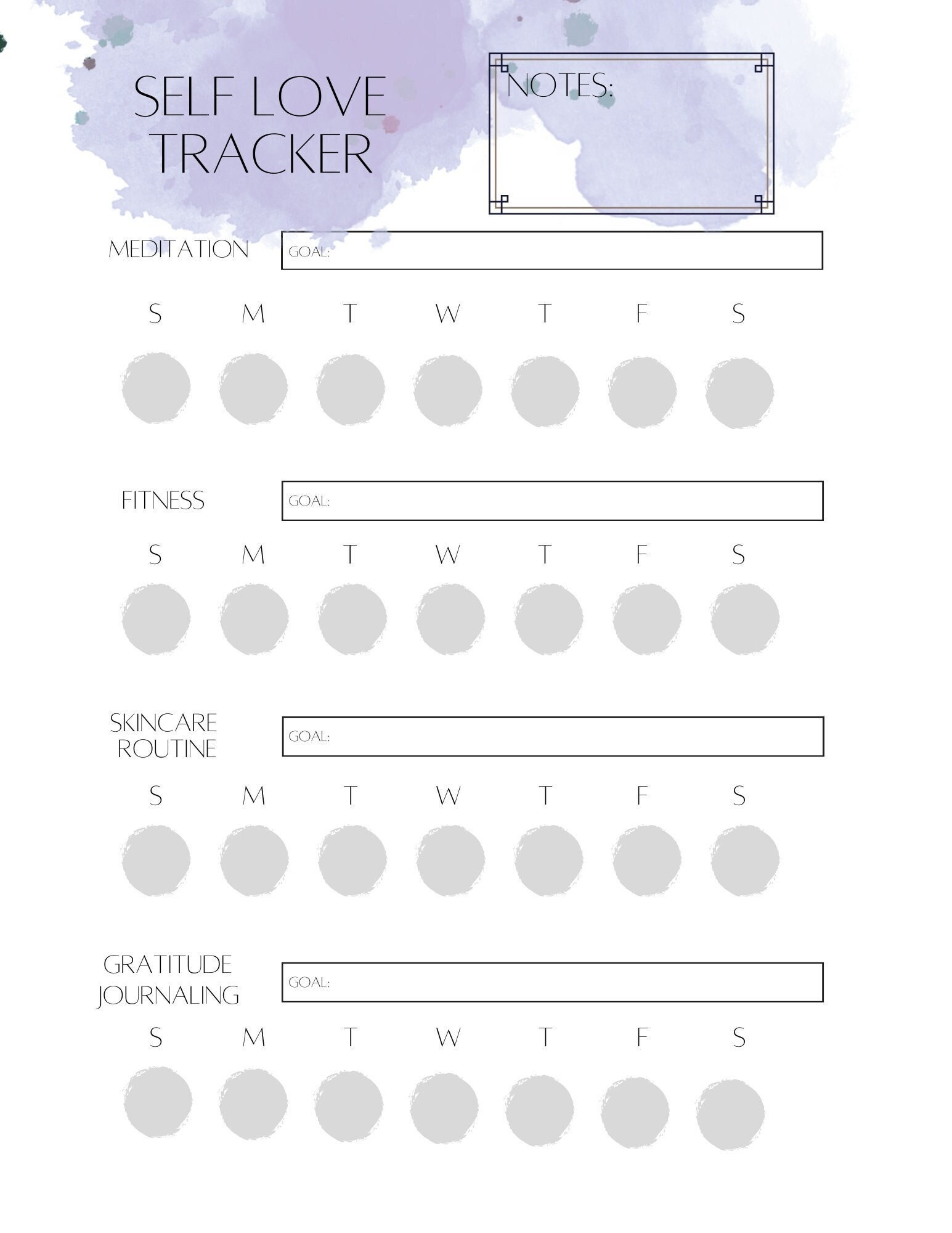 Self Love Tracker, Blue, Digital Self Love Tracker, Printable Self Love ...