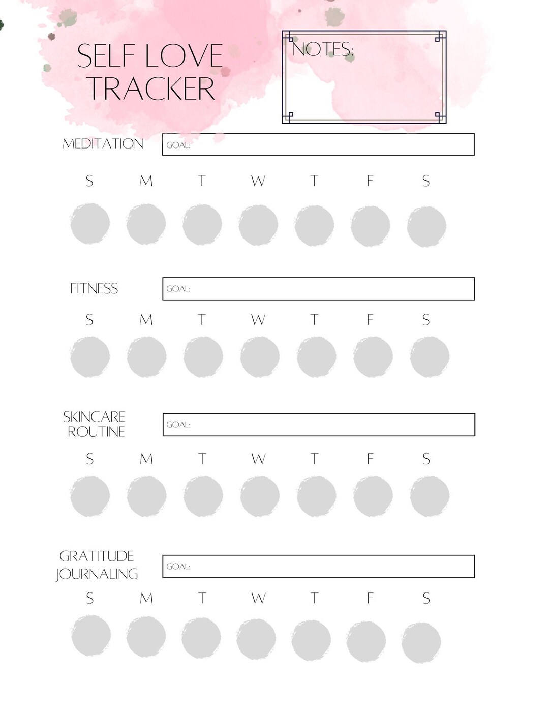 Self Love Tracker, Pink, Digital Self Love Tracker, Printable Self Love ...