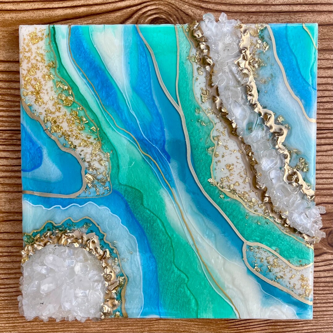 Resin Geode Painting - Crystal - Gold - Rock - Agate - Resin - Textured ...