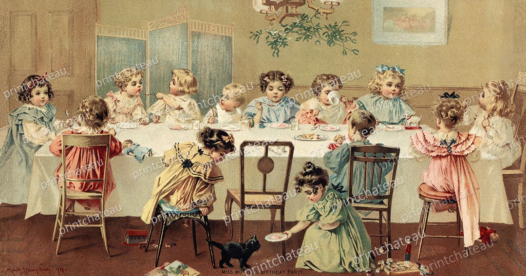 Maud Humphrey NEW GICLEE Miss Muffet's Birthday Party Art Print Pretty Edwardian Little Girls ...