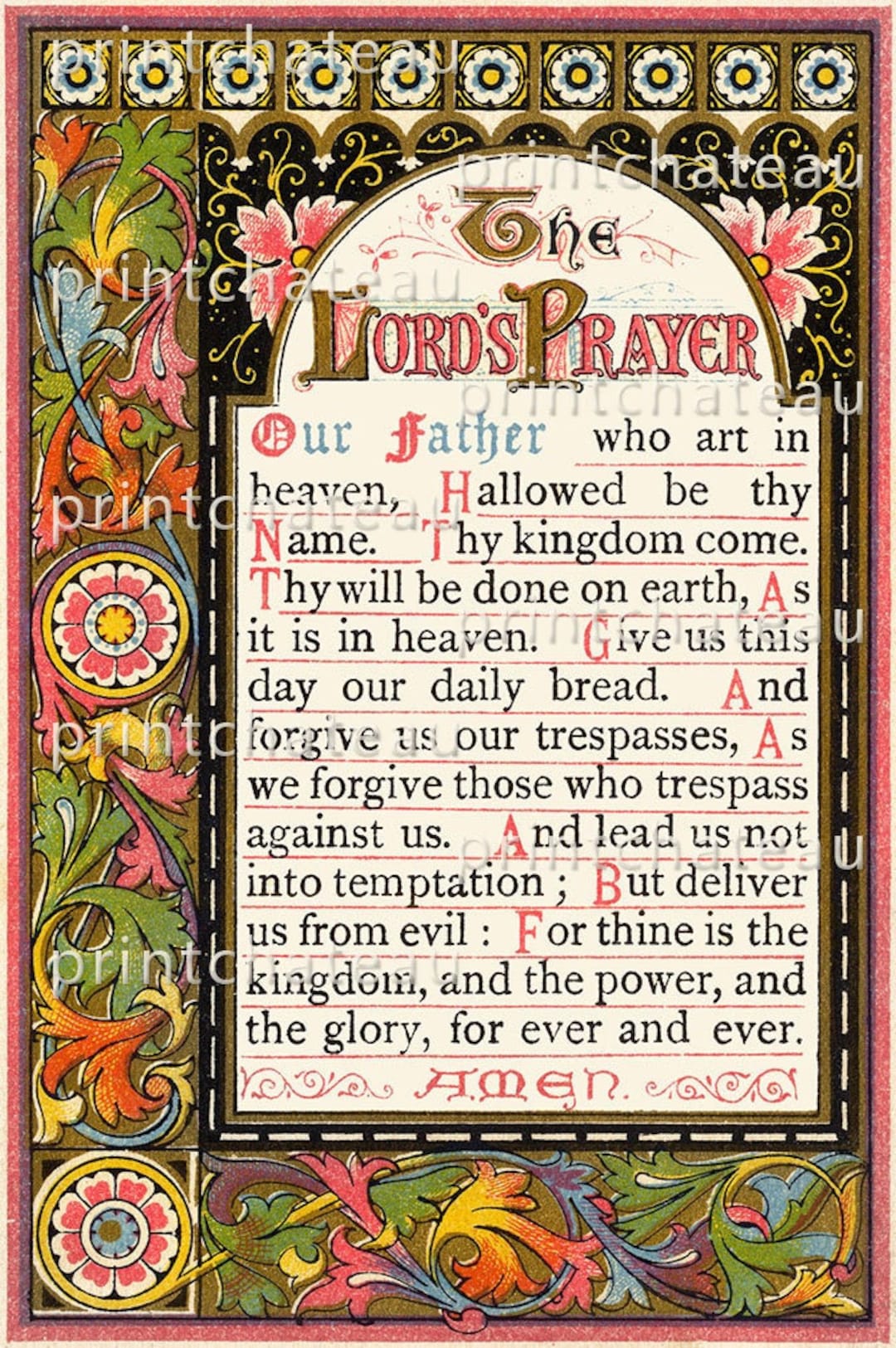 LORD'S PRAYER Victorian Era Style Illumination and Design New GICLEE ...