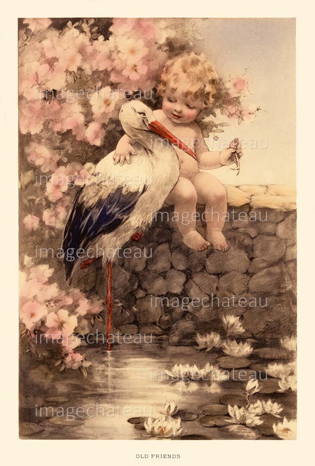 BABY and STORK by Meta Grimball NEW Giclee Art Print Sitting on Wall ...