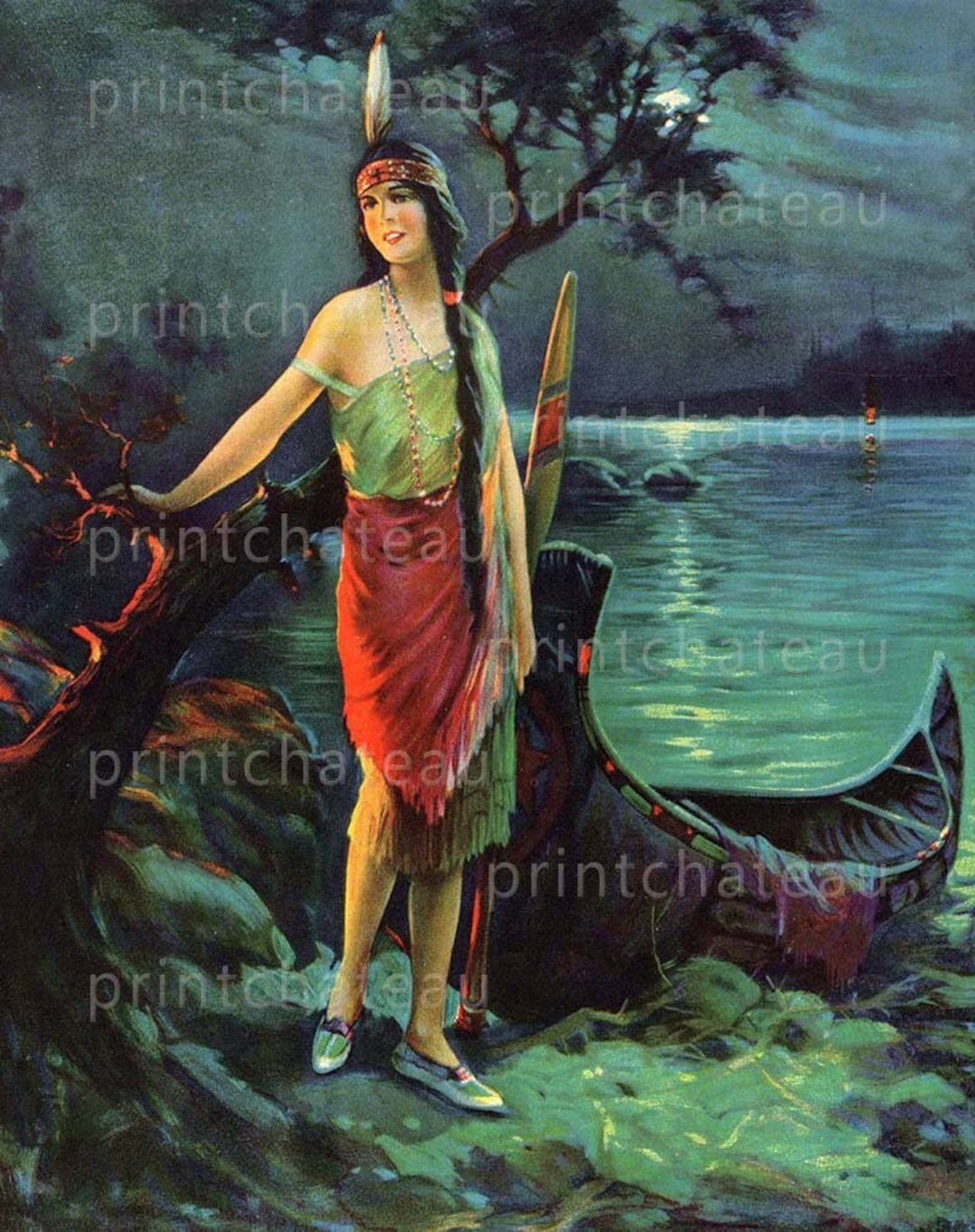 American Native INDIAN WOMAN in Moonlight NEW Giclee Art Print From ...