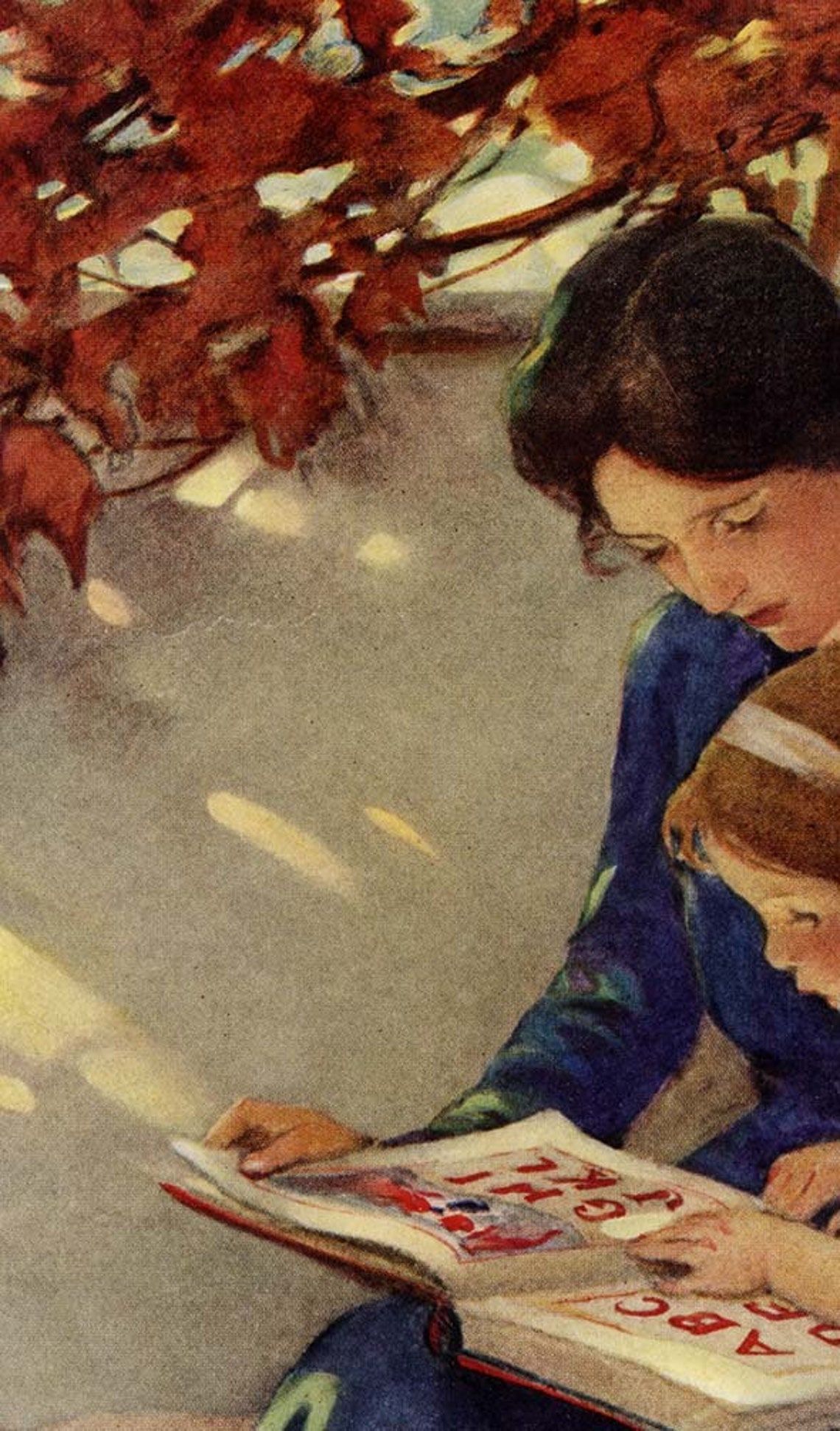 Mother Daughter NEW GICLEE Art Print Reading ABC Book in Garden Little ...