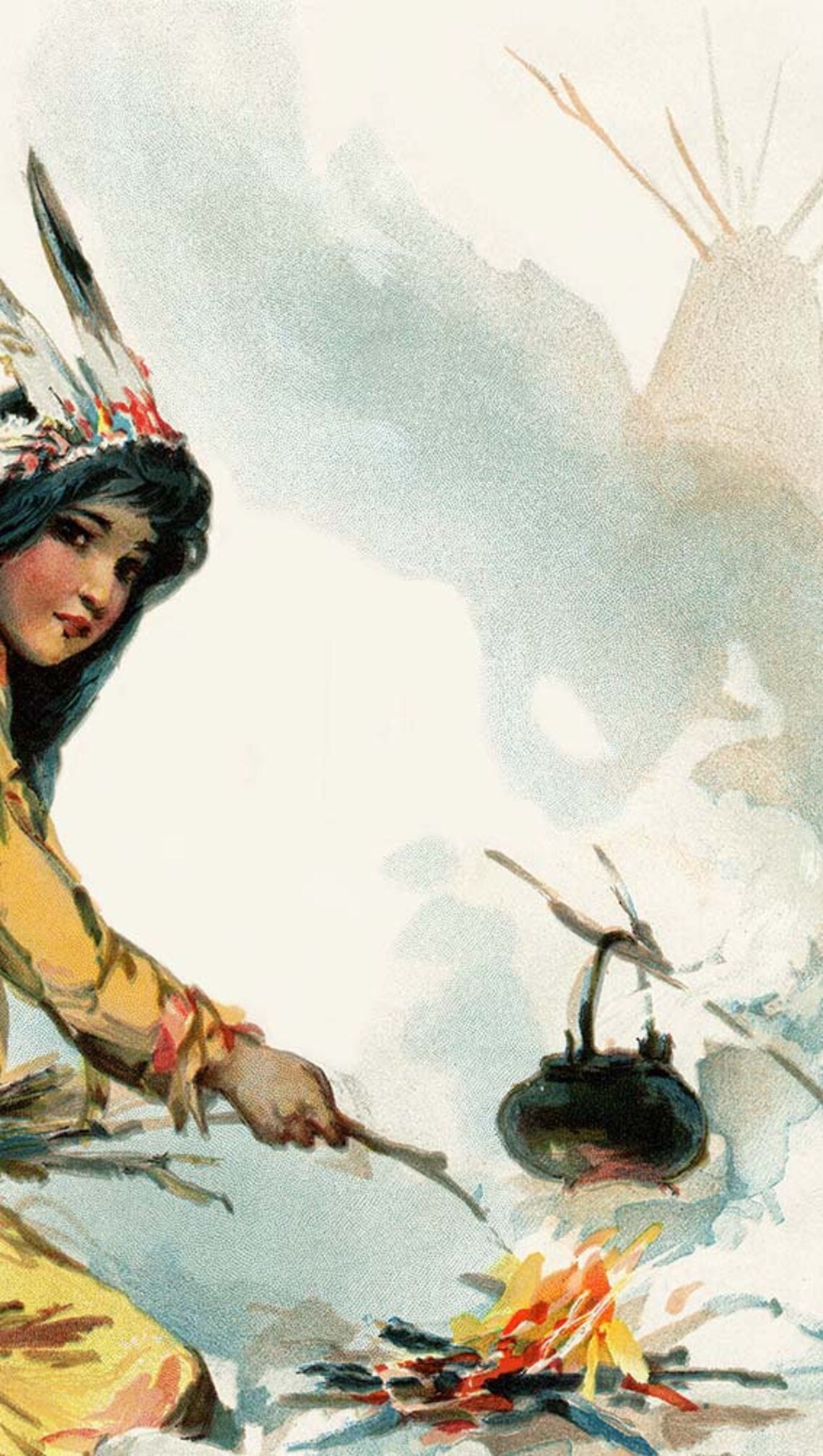 INDIAN MAIDEN Making Campfire NEW Giclee Art Print by Frances Brundage ...