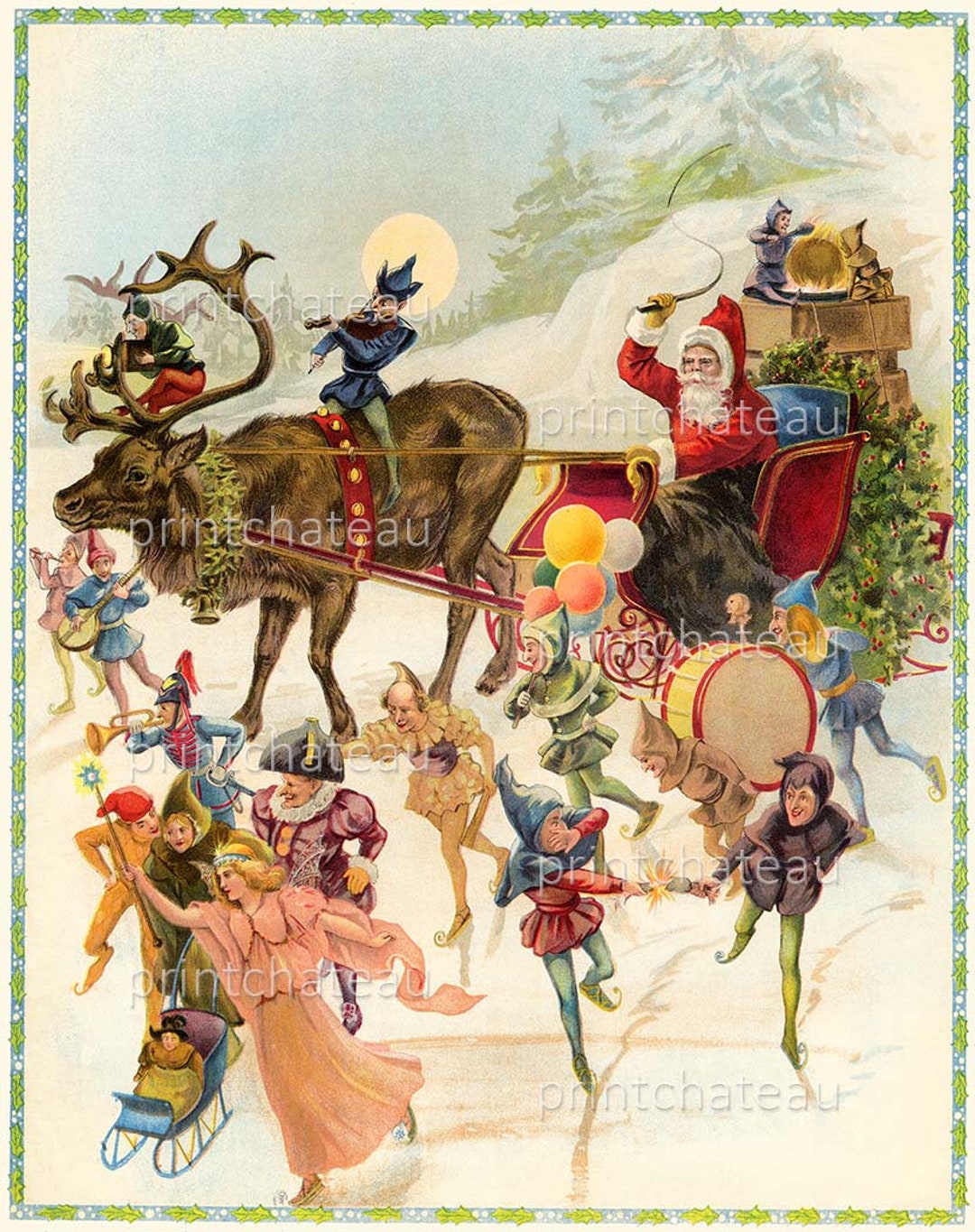 SANTA CLAUS Reindeer Sleigh Elves Elf Fairies NEW Giclee Art - Etsy