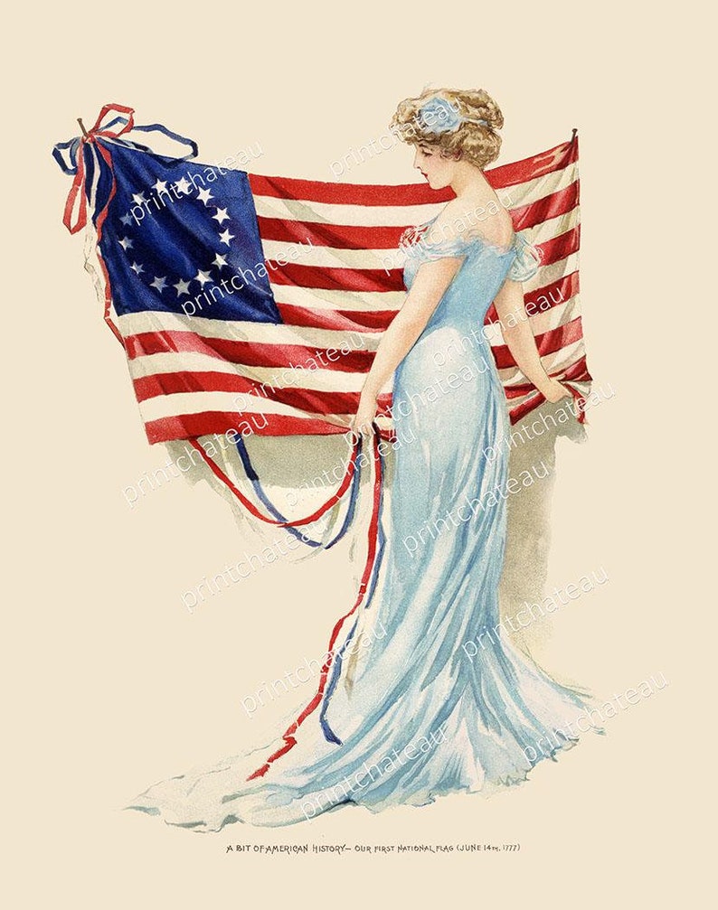 First National AMERICAN Flag 1777 NEW Giclee Art Print PRETTY Woman ...