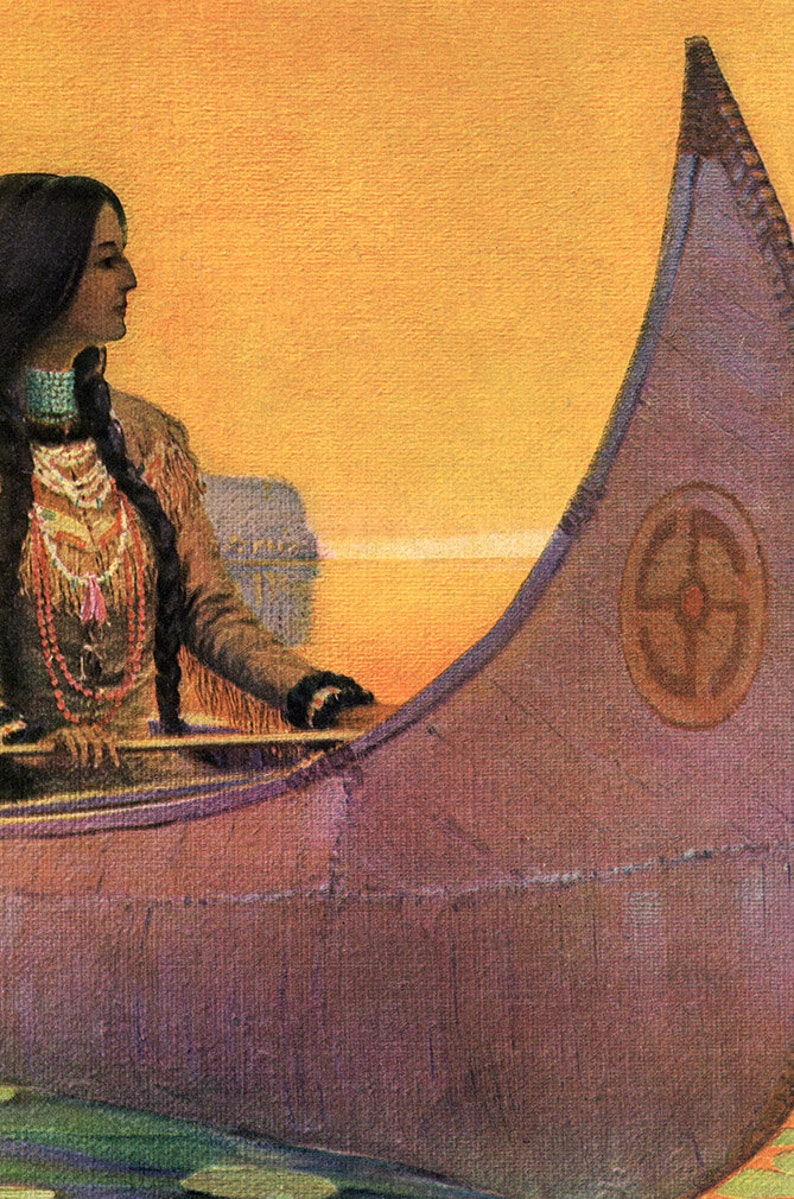 Native American INDIAN WOMAN in Canoe NEW Giclee Art Print Pretty Lady ...