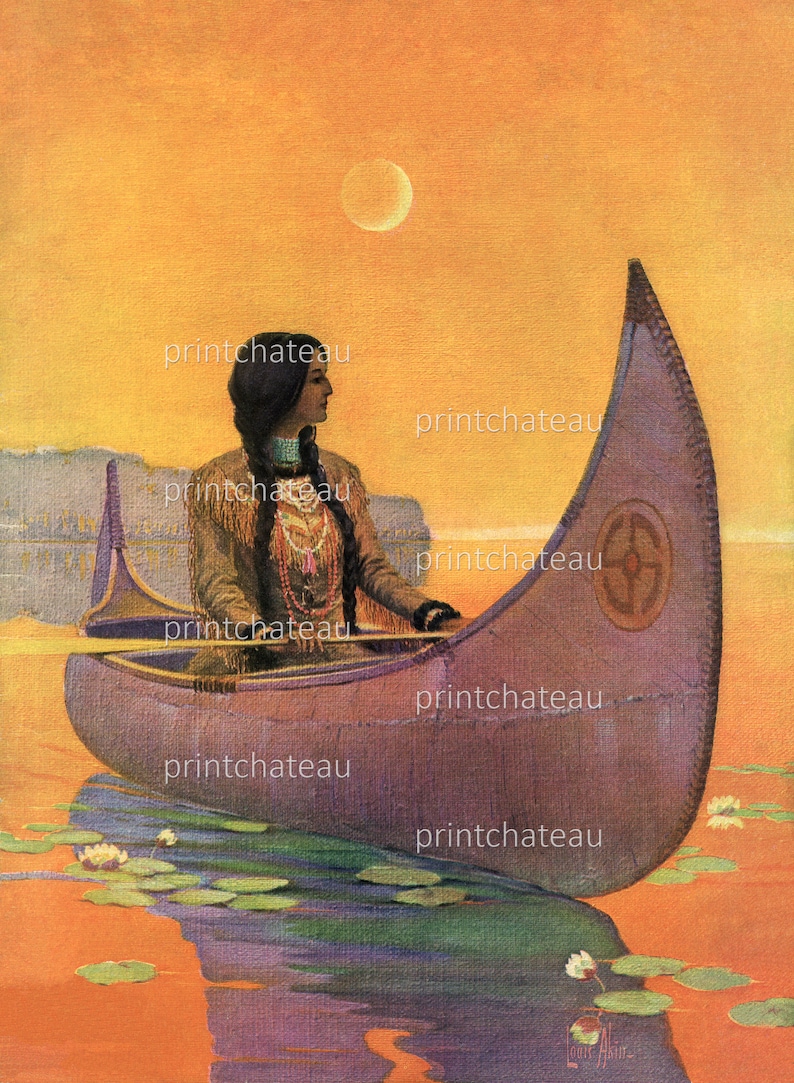 Native American INDIAN WOMAN in Canoe NEW Giclee Art Print Pretty Lady ...