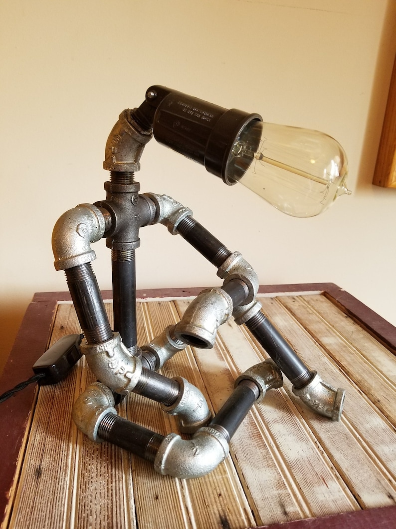 Robot Lamp Modern Industrial Pipe Light Steampunk Art Black | Etsy