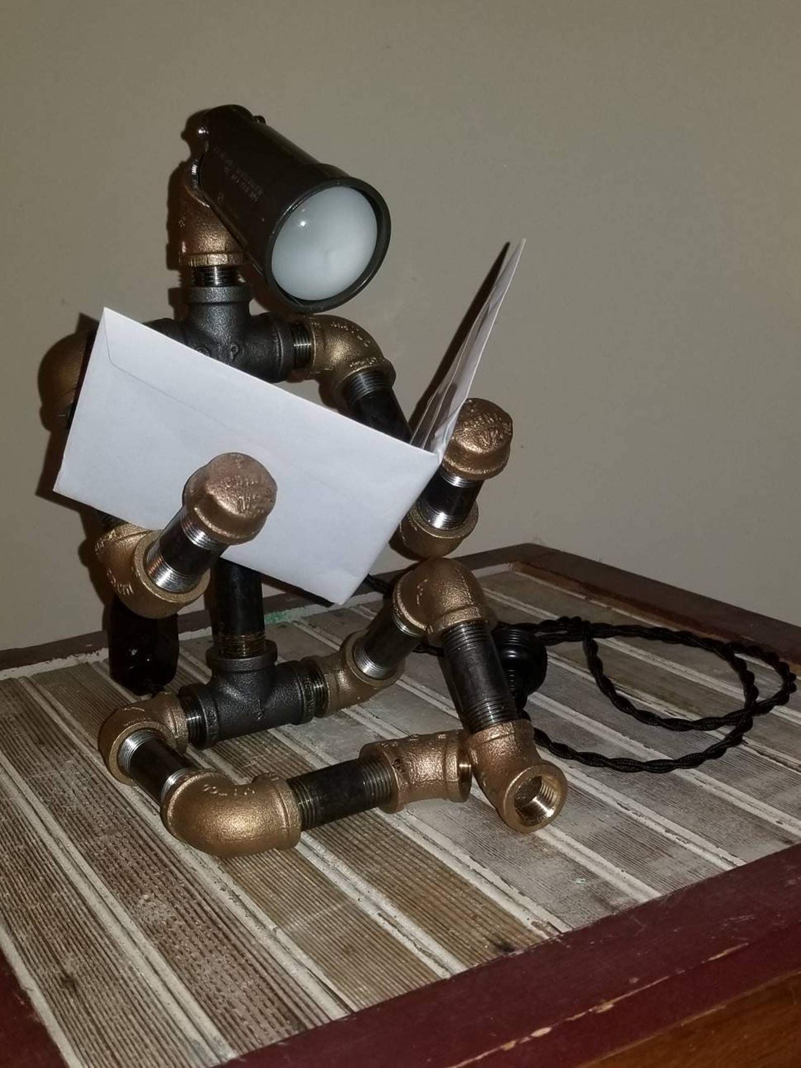 Pipe Robot Lamp Desk Pipe Light Steampunk Art Black and Brass | Etsy